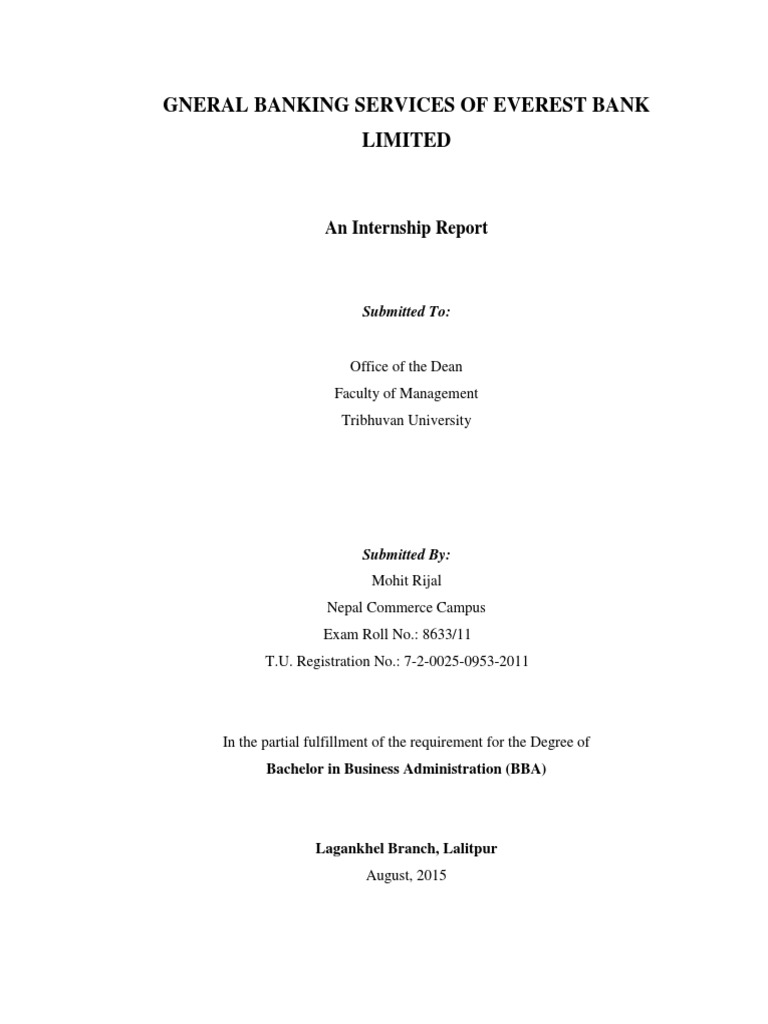 Everest Bank Internship Report | PDF | Cheque | Deposit Account