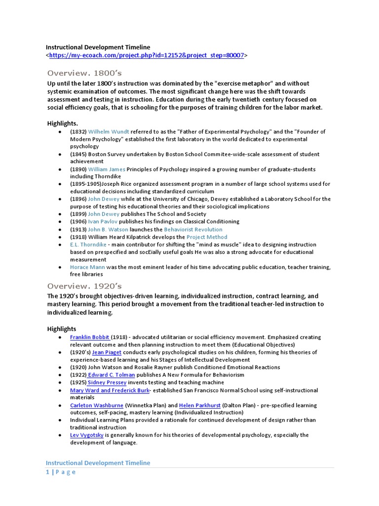 Instructional Development Timeline Pdf Constructivism Philosophy