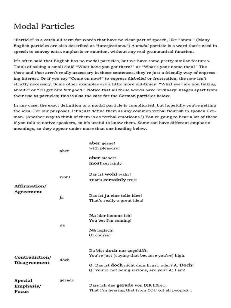 German Modal Particles | PDF | English Language | Semantic Units