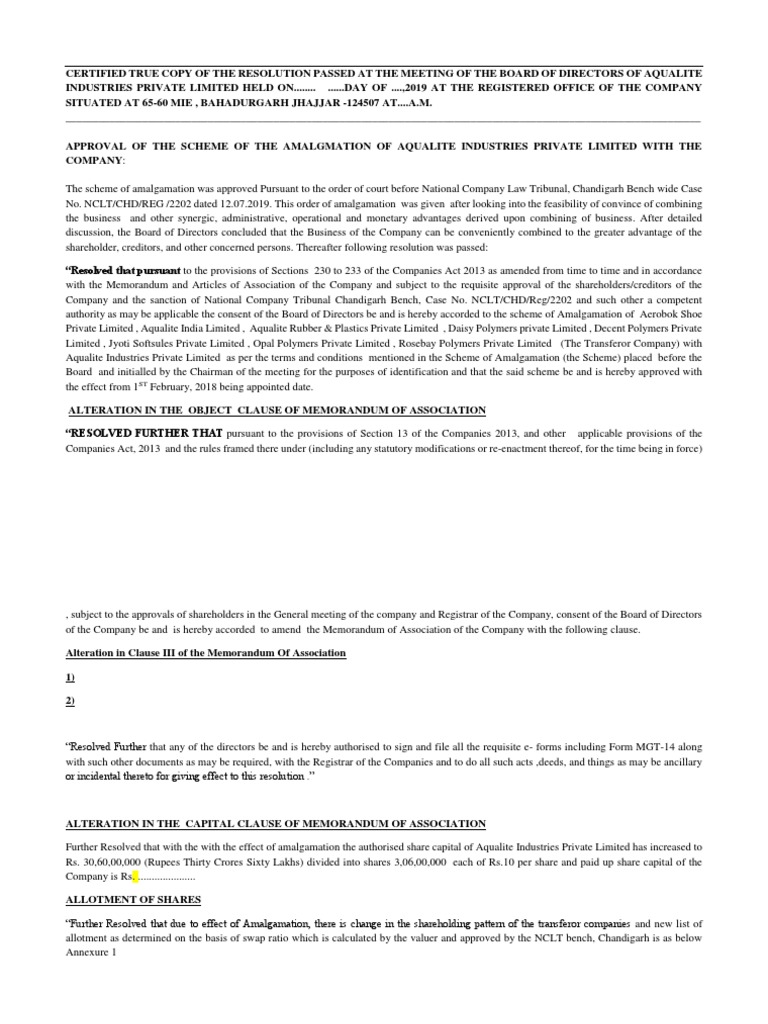 Resolution After Merger | PDF | Board Of Directors | Corporate Law