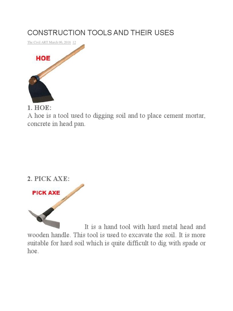 Construction Tools and Their Uses | PDF | Concrete | Masonry
