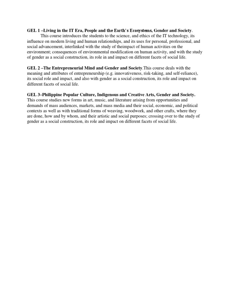 GEC Courses: Gender and Society Insights | PDF | Social Science