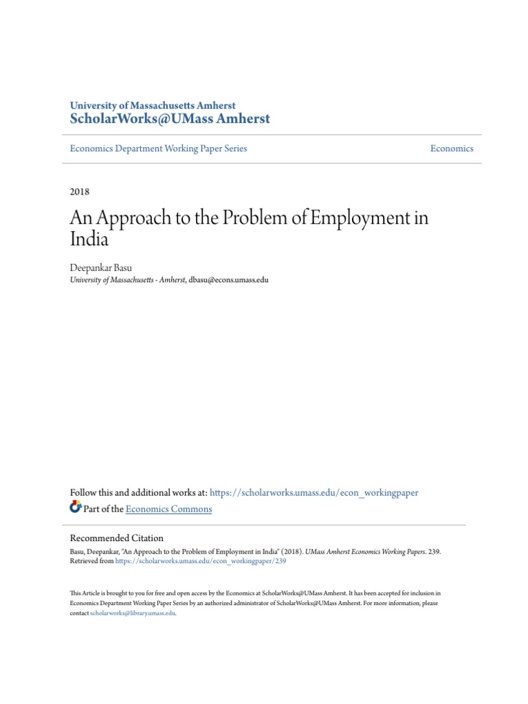 An Approach To The Problem of Employment in India: Scholarworks@Umass ...
