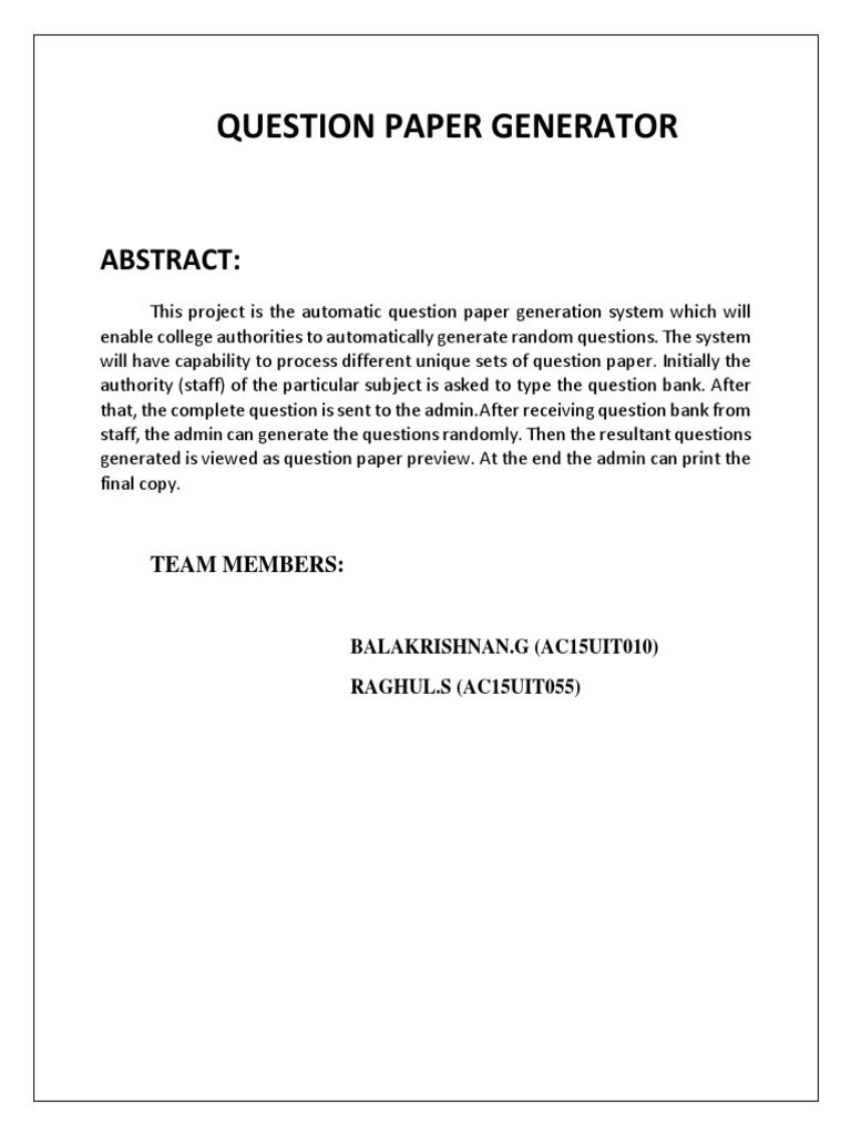 Question Paper Generator: Abstract | PDF | Career & Growth | Technology ...