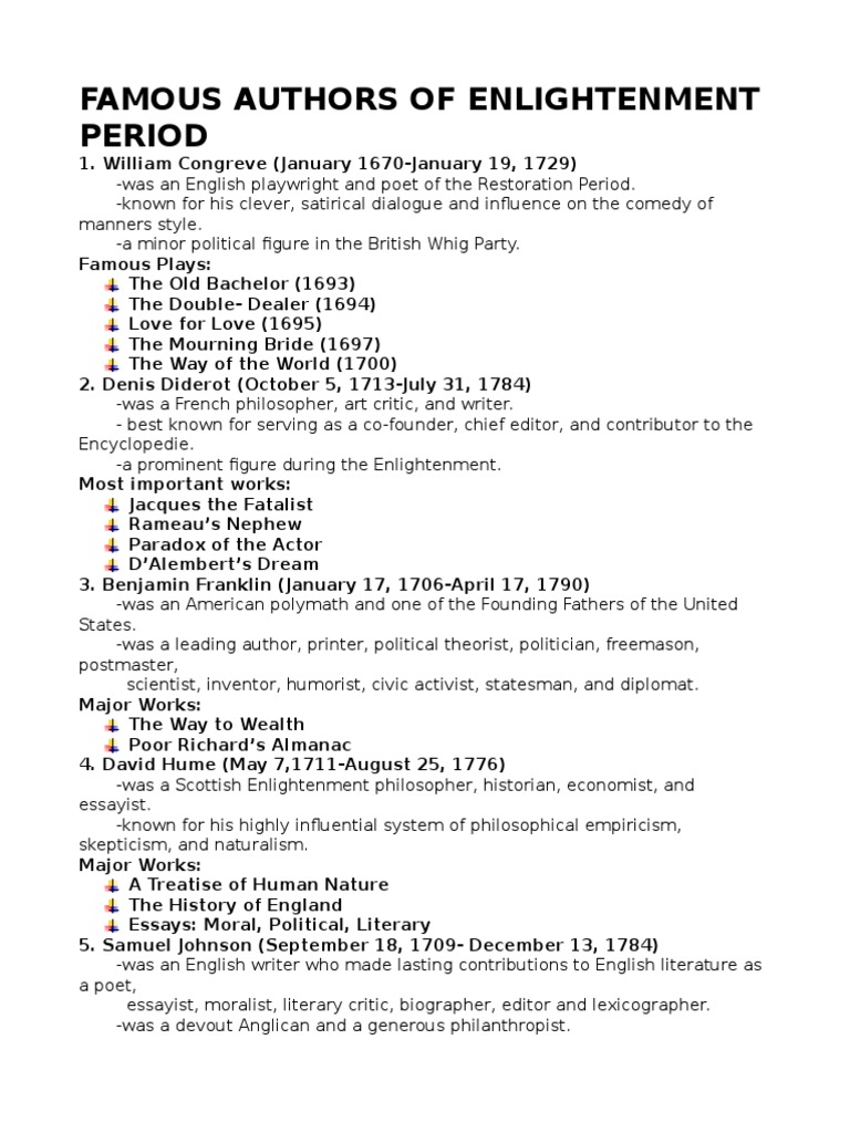 Famous Authors of Enlightenment Period: - Was An English Playwright and ...