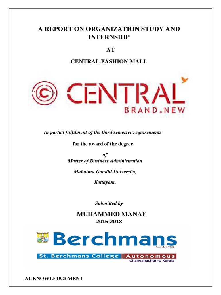 Future Group Central Mall Internship Report | PDF | Retail | Fashion