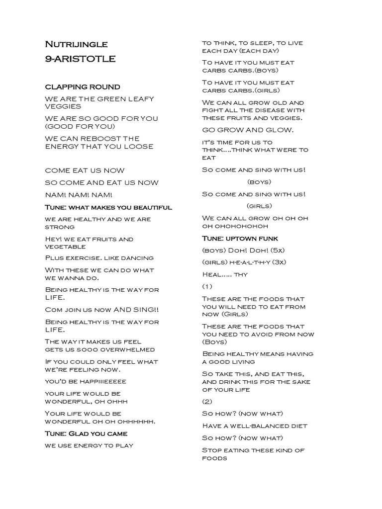 Nutri Jingle | PDF | Eating Behaviors Of Humans | Determinants Of Health