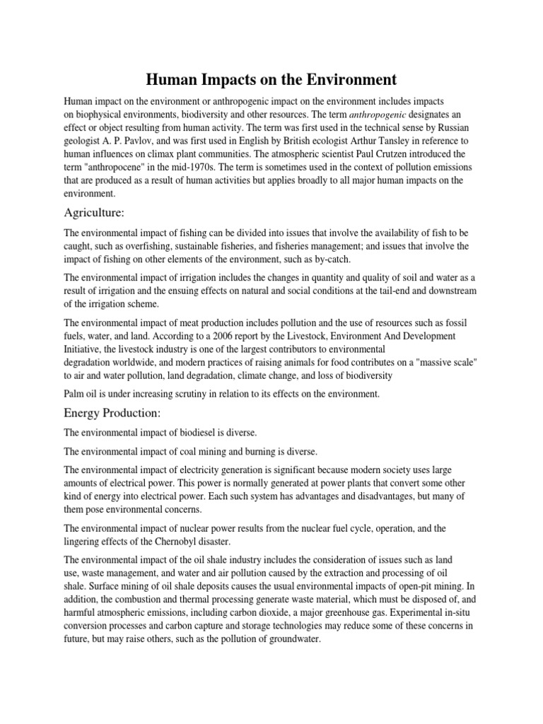 Human Impact on the Environment Explained | PDF | Human Impact On The ...