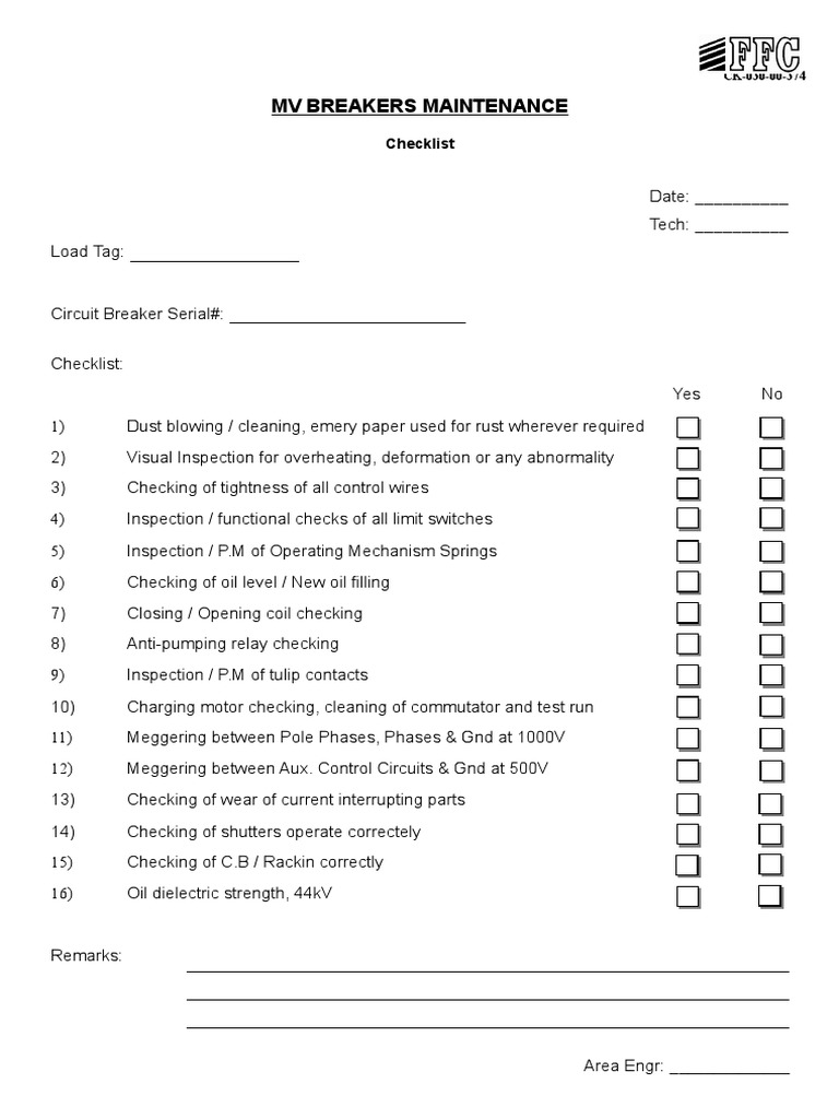 MV Breakers Maintenance Checklist | PDF | Computers | Technology ...