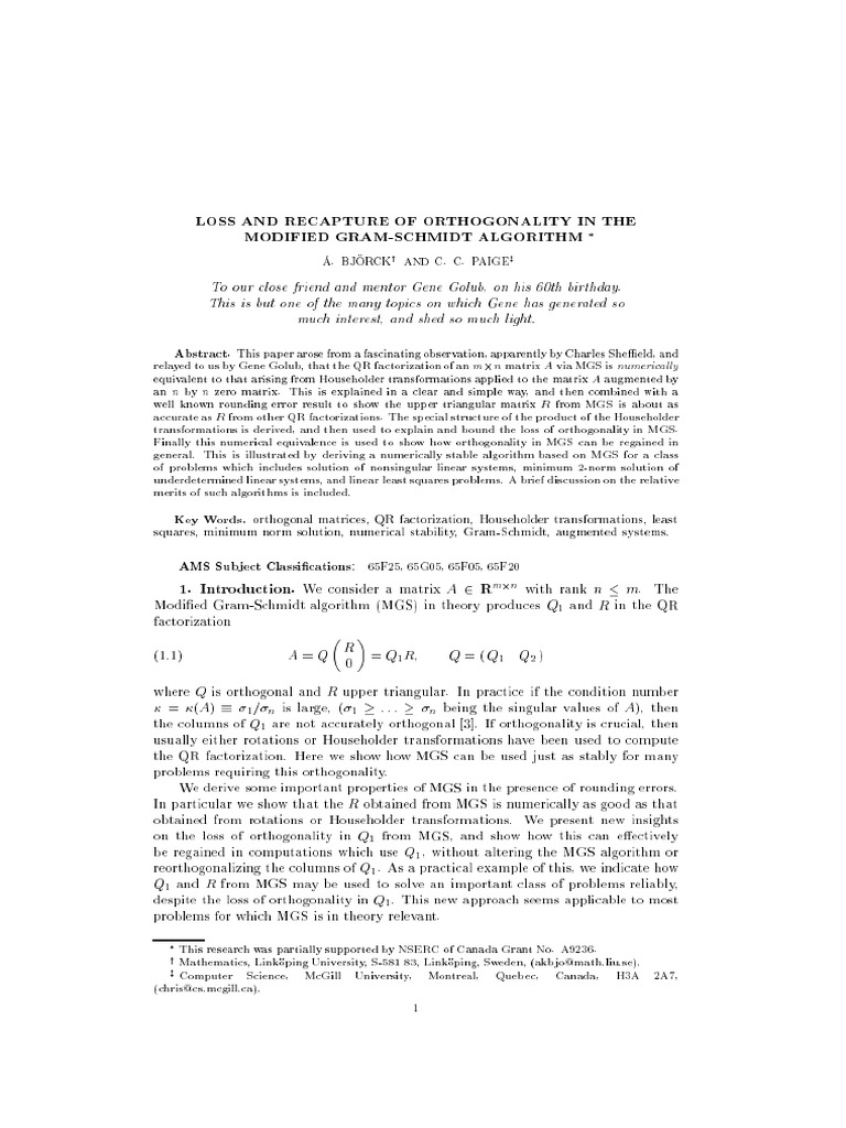 Loss and Recapture of Orthogonality in The Modified Gram-Schmidt ...