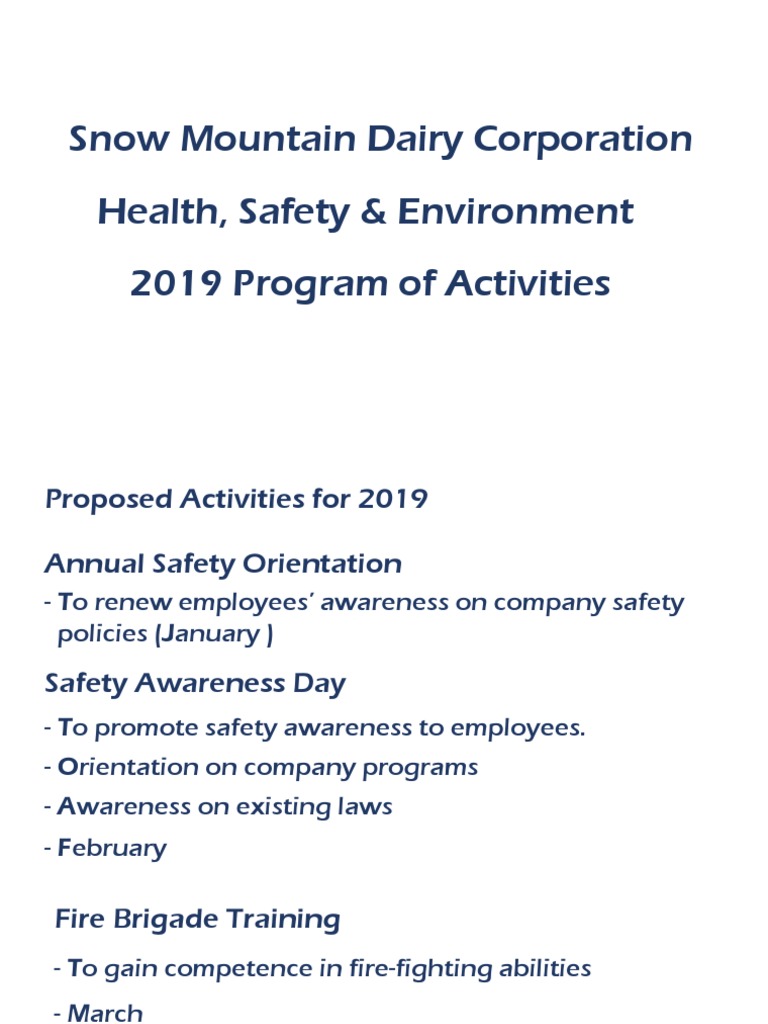 Snow Mountain Dairy Corporation Health, Safety & Environment 2019 ...