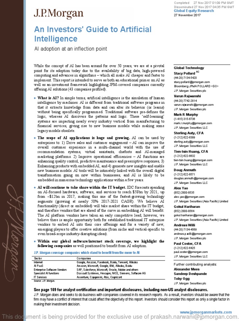 JP Morgan - An Investors' Guide To Artificial Intelligence PDF | PDF ...