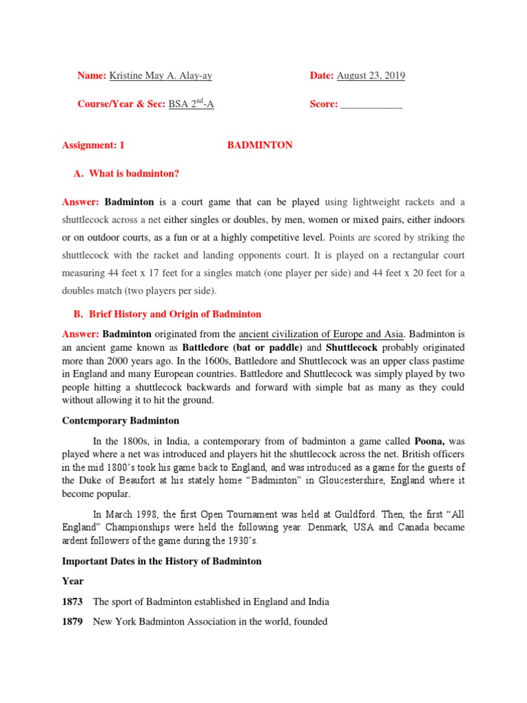 Badminton: A Brief History and Overview of Skills, Rules and Equipment ...