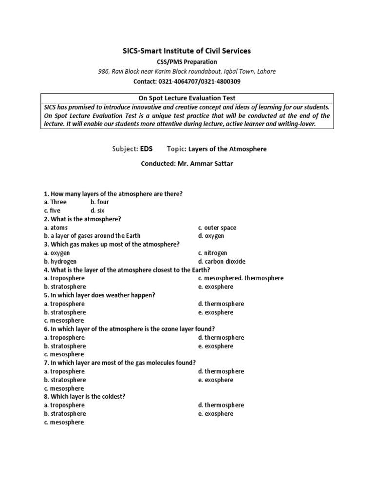 MCQS Atmosphere | PDF | Atmosphere Of Earth | Atmosphere