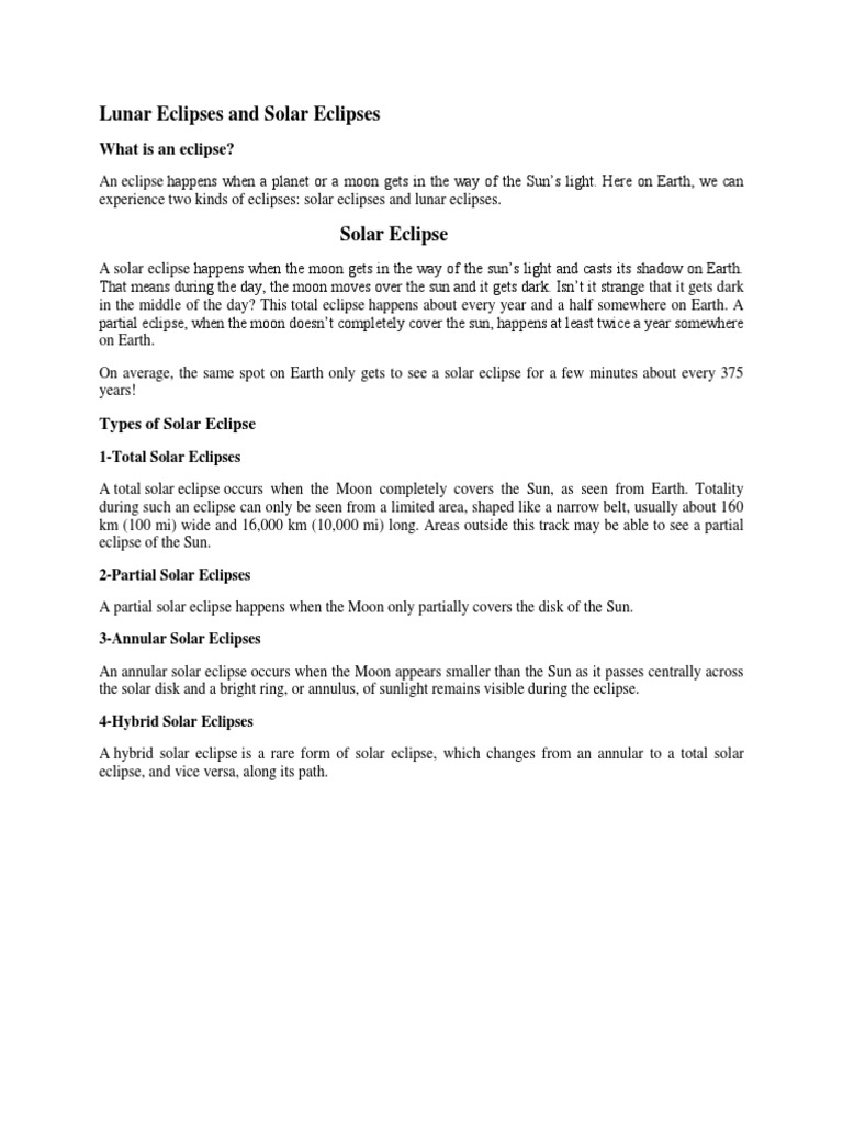 Lunar Eclipses and Solar Eclipses: What Is An Eclipse? | PDF | Eclipse ...