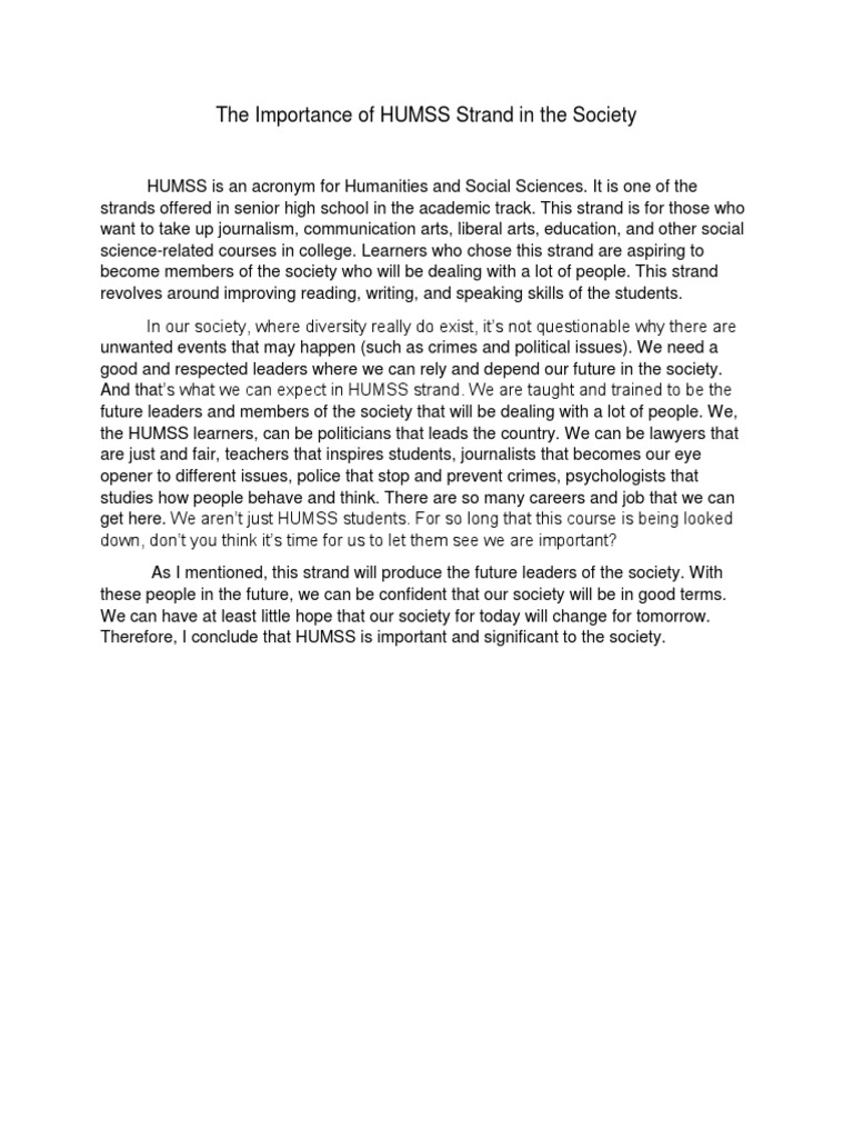 The Vital Role of HUMSS Students in Shaping Society and Producing its ...