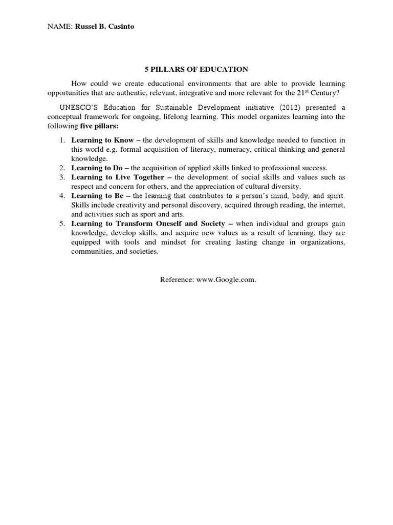 Pillars of Education | PDF