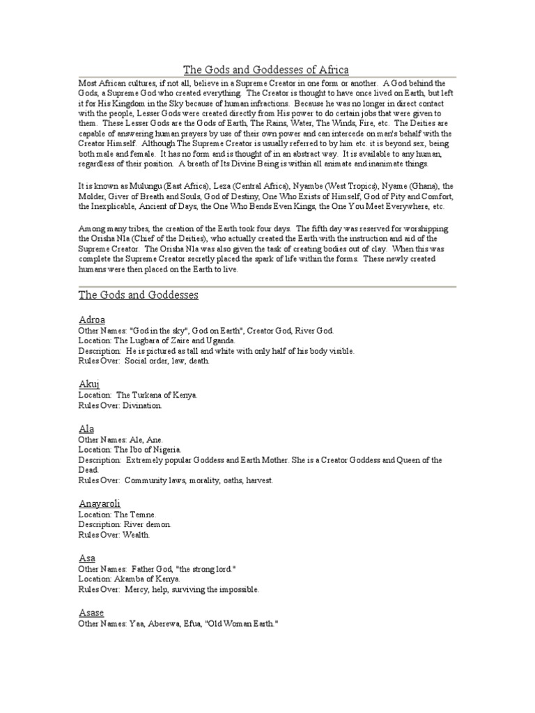 The Gods and Goddesses of Africa | PDF | Deities | Creator Deity