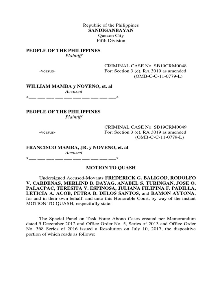 Draft Motion Quash - Sandiganbayan-2 Information | PDF | Virtue ...
