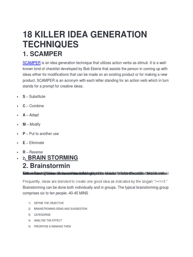 Idea Generation Techniques | PDF | Brainstorming | Cognition