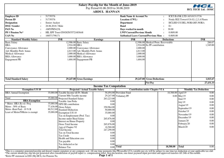Payslip | PDF | Tax Deduction | Payroll