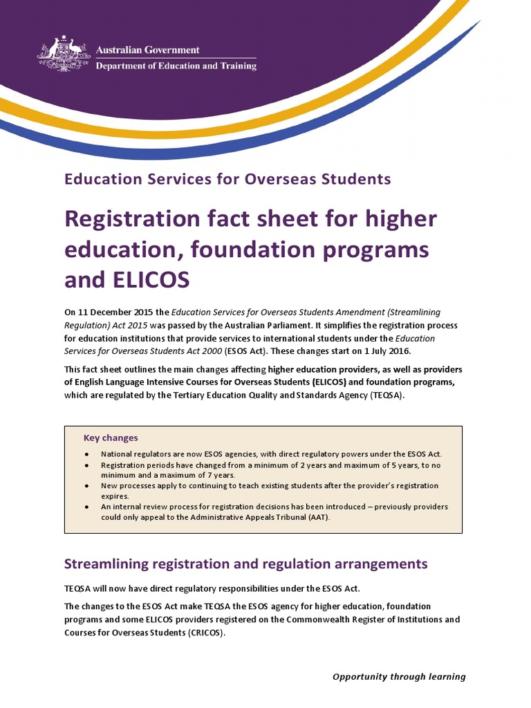 ESOS Act Registration Changes for Education | PDF | Virtue | Government