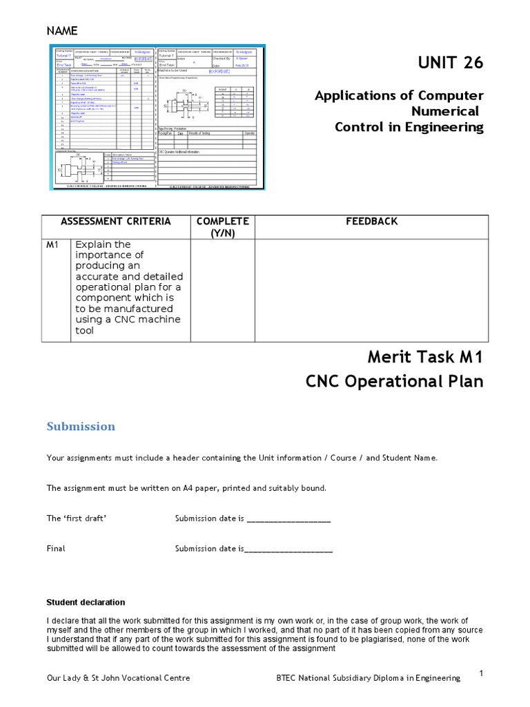 Unit 26 CNC Assignment m1 | PDF | Numerical Control | Engineering