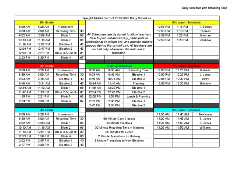 Bell Schedules 2019-2020 - Daily Schedule With Retooling Time | PDF ...