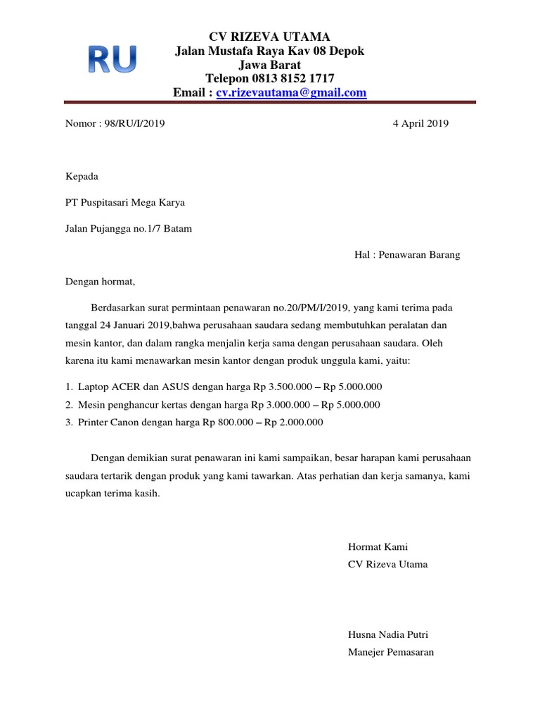 Surat Penawaran Barang | PDF