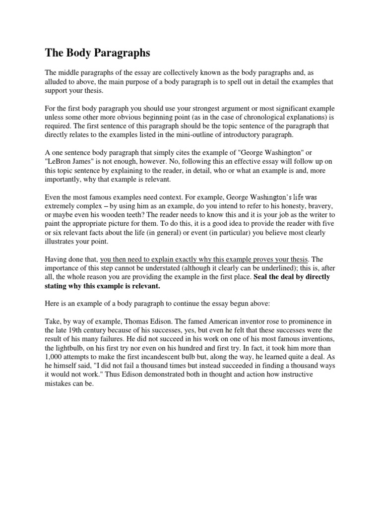 The Body Paragraphs: Stating Why This Example Is Relevant | Download ...
