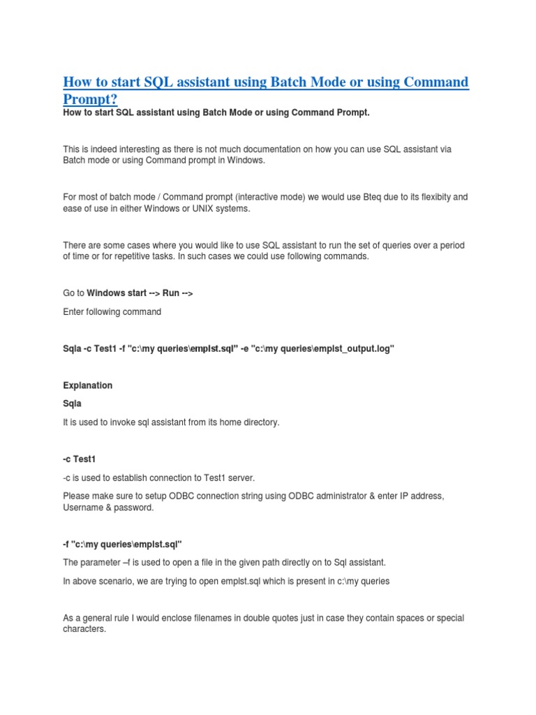 How To Start SQL Assistant Using Batch Mode or Using Command Prompt? | PDF | Command Line ...