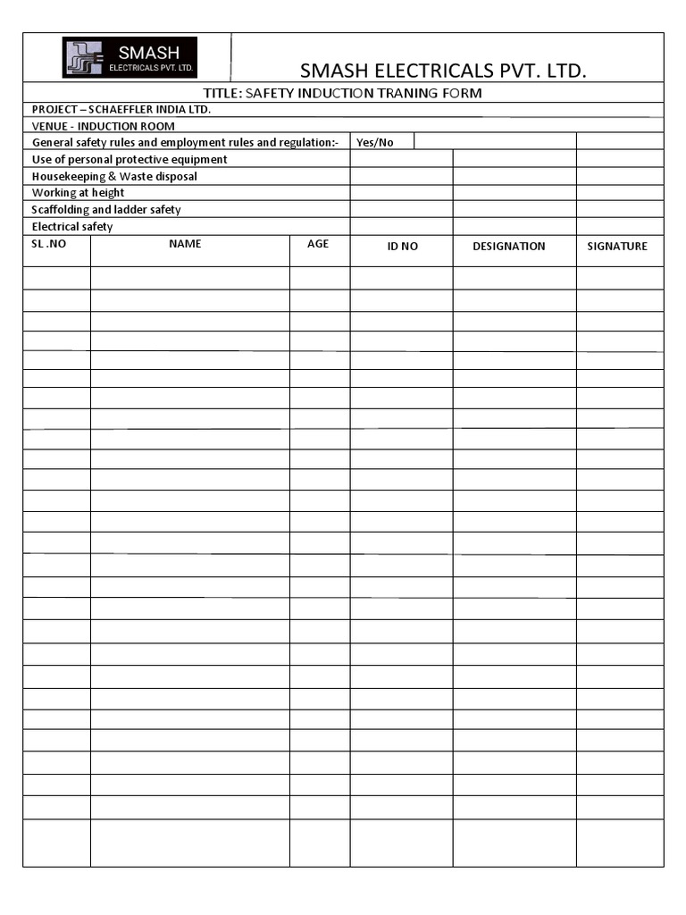 Safety Induction Training Form | PDF