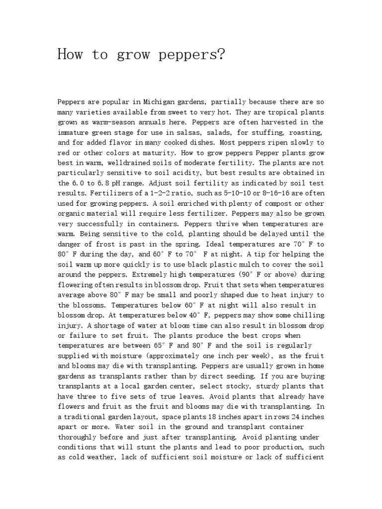 How To Grow Peppers | Download Free PDF | Chili Pepper | Soil