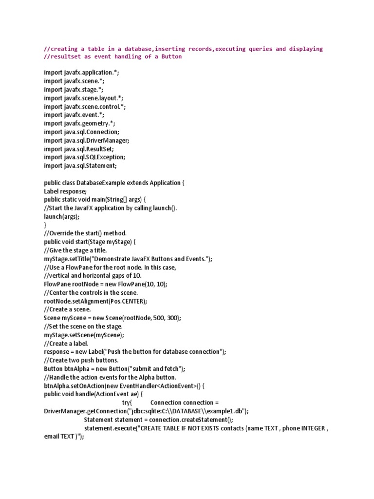 Creating A Table In A Database Inserting Records Executing Queries And Displaying Resultset