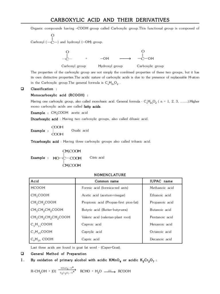 Carboxylic Acids and Its Derivatives Notes | PDF | Carboxylic Acid ...