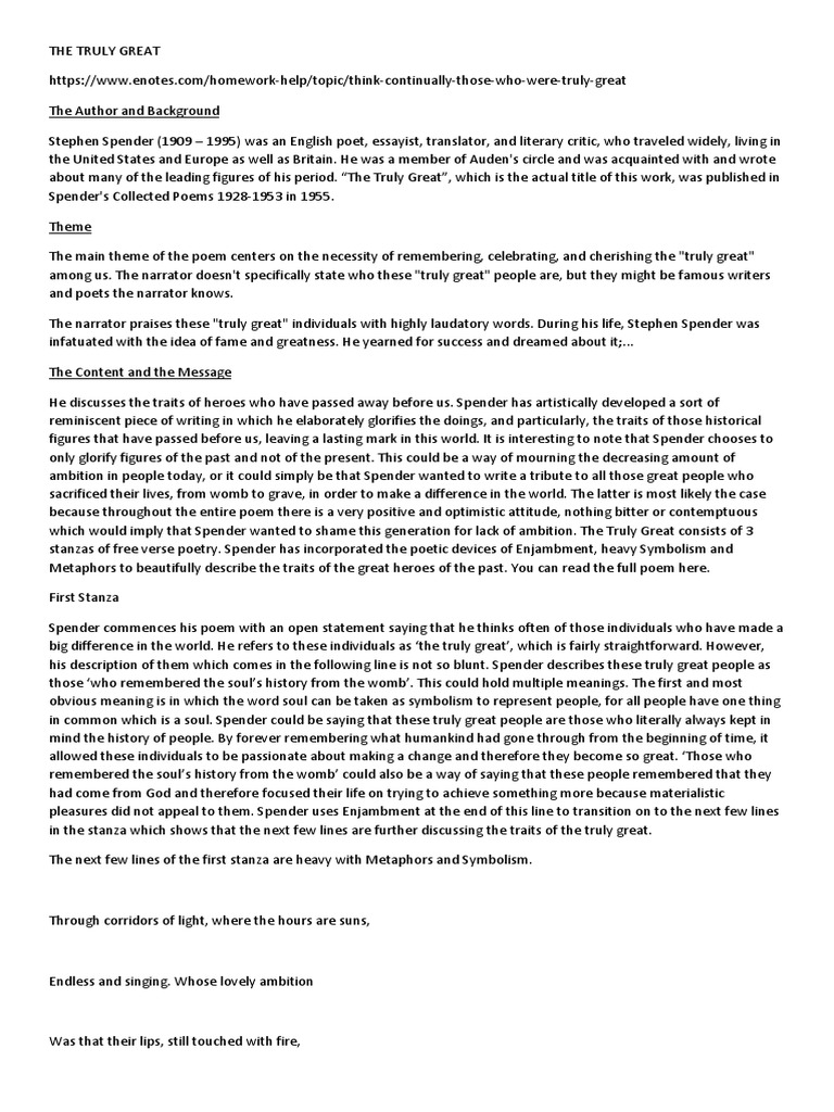 The Truly Great | PDF | Poetry | Soul