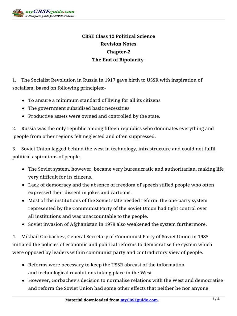 CBSE Class 12 Political Science Revision Notes Chapter-2 The End of ...