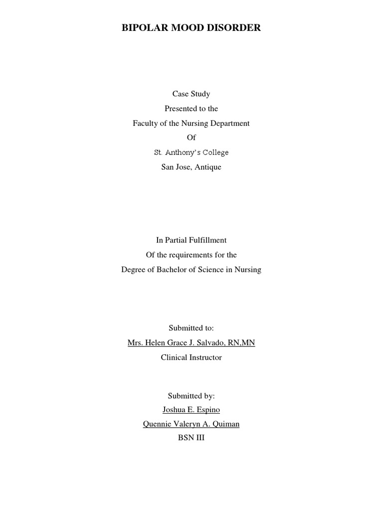Bipolar Mood Disorder Case Study | PDF | Bipolar Disorder | Mania