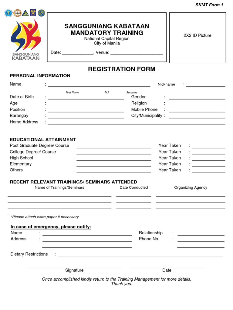 Sangguniang Kabataan Mandatory Training: Personal Information | PDF