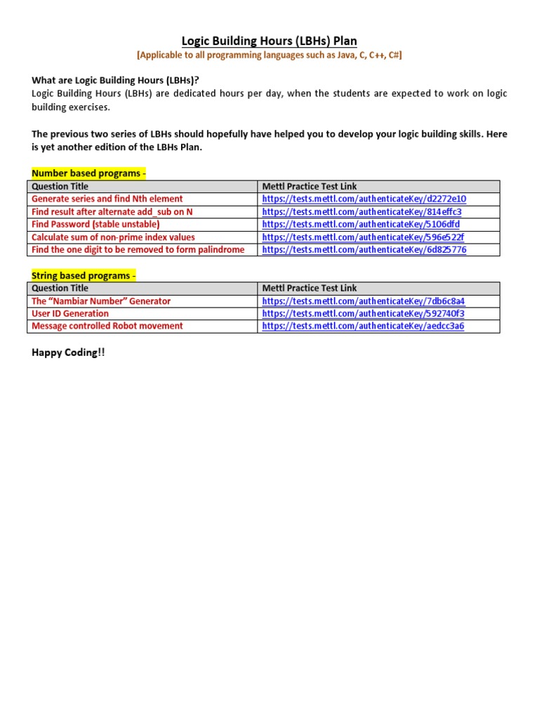 LogicBuildingHour Plan Mile3 v1 | PDF | Computers | Technology ...