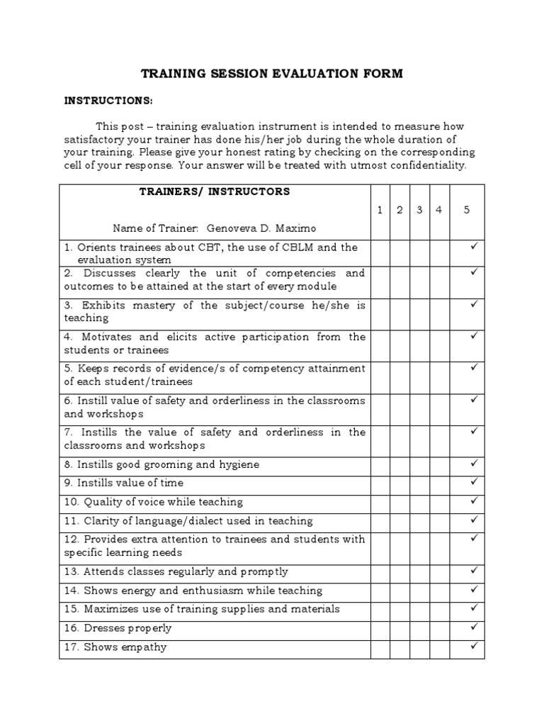 Training Session Evaluation Form: Instructions | PDF | Educational Technology | Competence ...