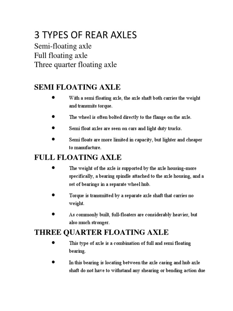 3 Types of Rear Axles: Semi Floating Axle | PDF