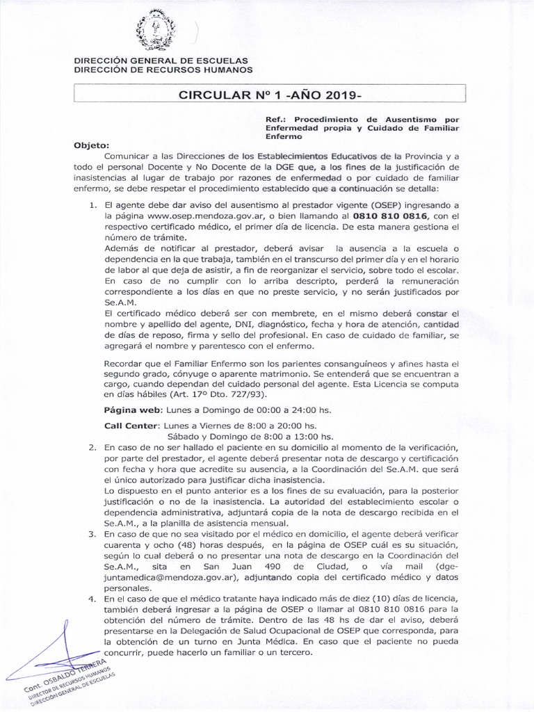 Circular 1 Dge 19 | PDF