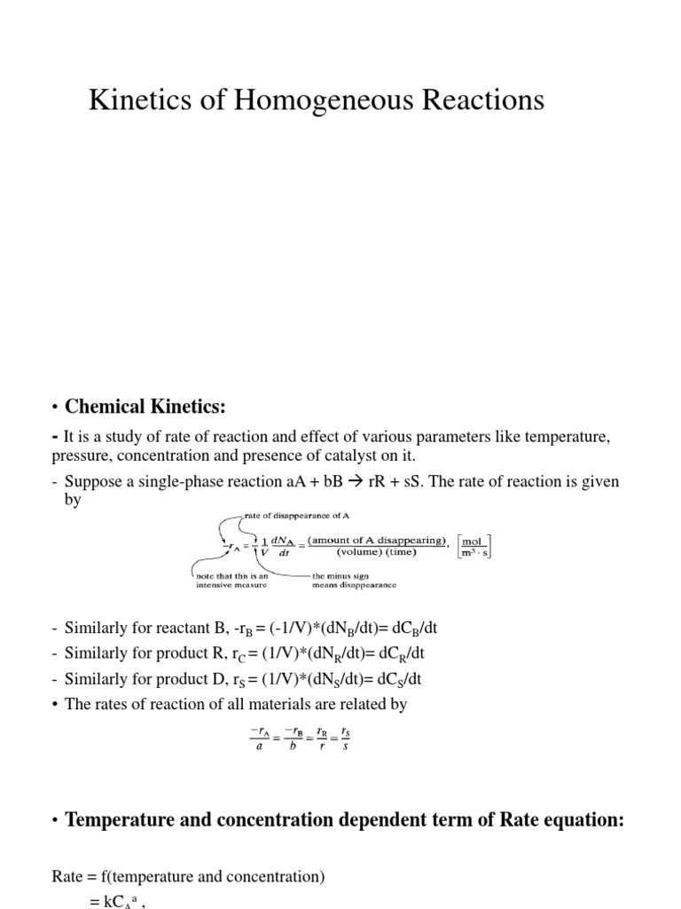 Kinetics of Homogeneous Reactions | Download Free PDF | Reaction Rate ...