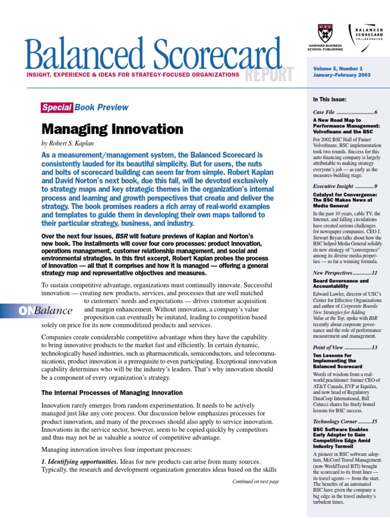 Kaplan & Norton BSC Report - 2003 - BSC and Innovation | PDF | New ...