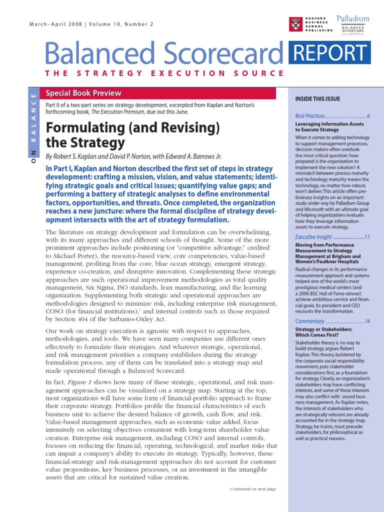 KAPLAN & NORTON BSC REPORT - 2008 - Formulating and Revising The ...
