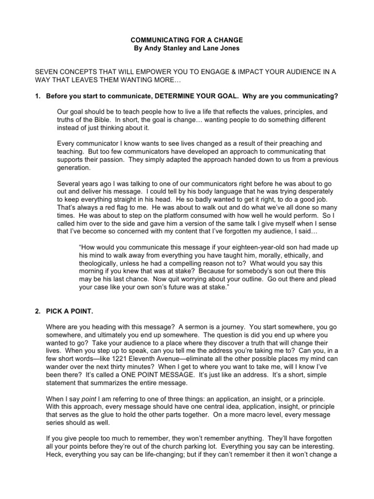 Communicating For A Change PDF | PDF | Sermon | Question