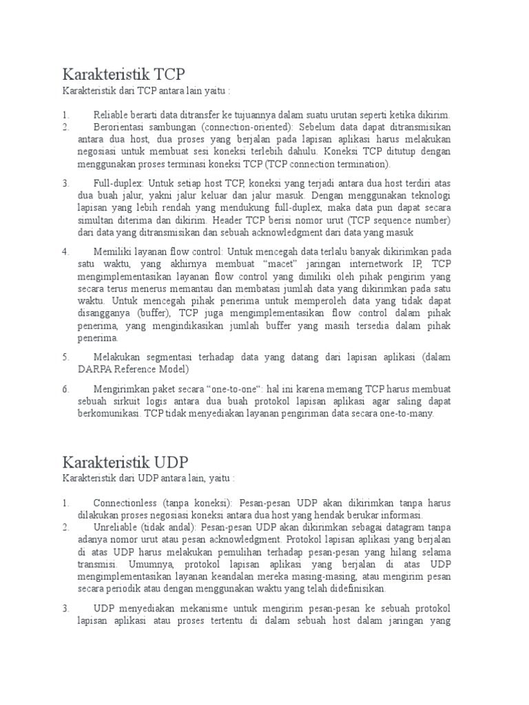 Karakteristik TCP Dan UDP | PDF