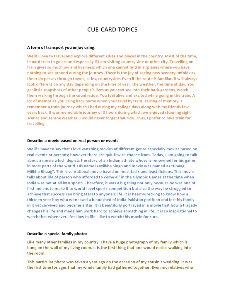 Frequently Asked IELTS Cue Cards | PDF | Swimming Frequently Asked IELTS Cue Cards | PDF | Swimming