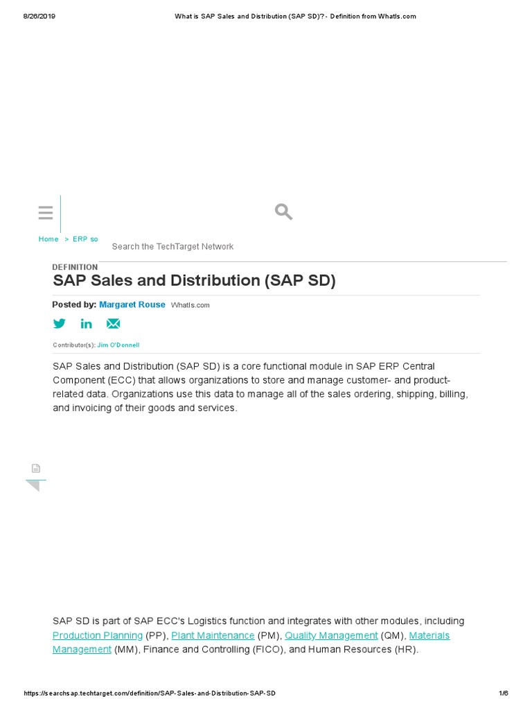 What Is SAP Sales and Distribution (SAP SD) - Definition From | PDF ...